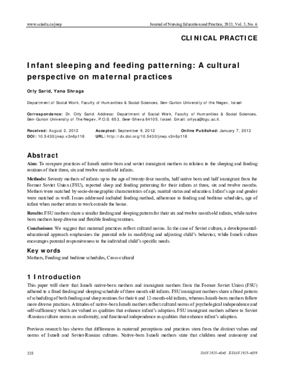 (PDF) Infant sleeping and feeding patterning: A cultural perspective on ...