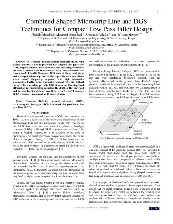 (PDF) Combined Shaped Microstrip Line and DGS Techniques for Compact ...