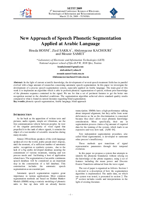 Pdf New Approach Of Speech Phonetic Segmentation Applied At Arabic