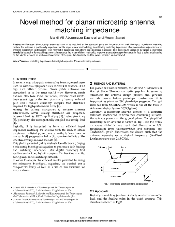 (PDF) Novel method for planar microstrip antenna matching impedance