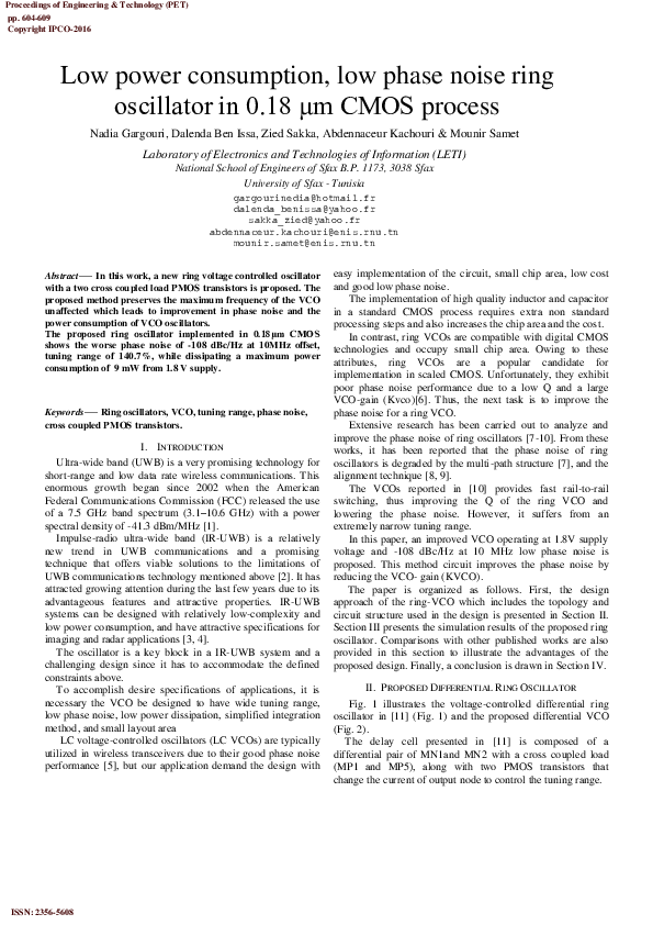 Pdf Low Power Consumption Low Phase Noise Ring Oscillator In 0 18 μm Cmos Process