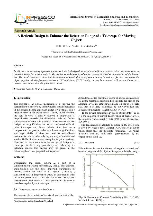 (PDF) A Reticule Design to Enhance the Detection Range of a Telescope ...
