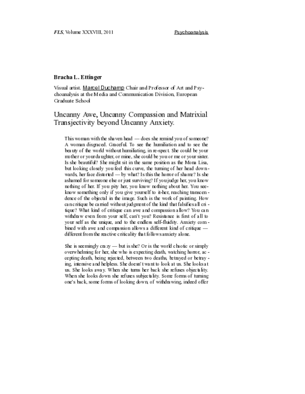 (PDF) Uncanny Awe, Uncanny Compassion and Matrixial Transjectivity ...