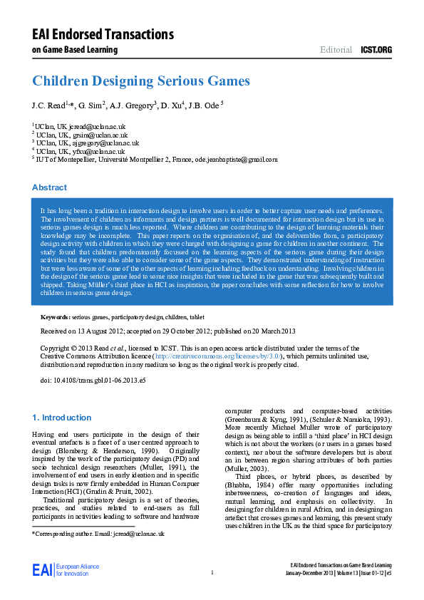(PDF) Children Designing Serious Games