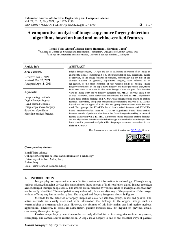 Pdf A Comparative Analysis Of Image Copy Move Forgery Detection Algorithms Based On Hand And