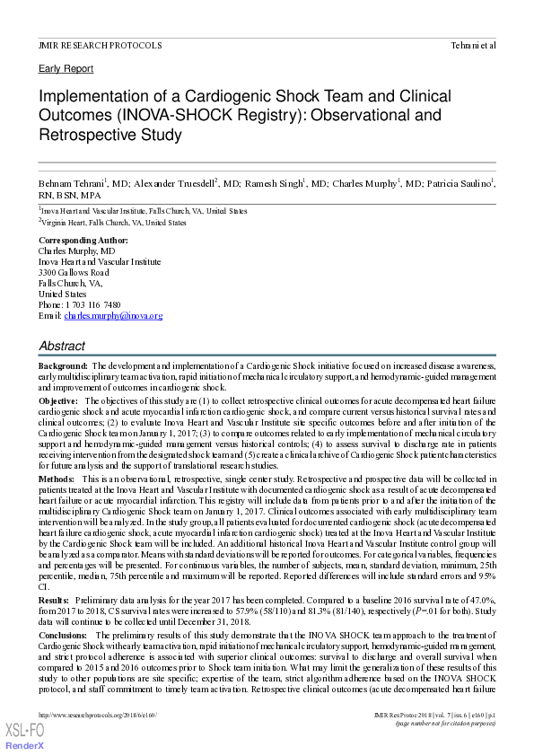 (PDF) Implementation of a Cardiogenic Shock Team and Clinical Outcomes ...
