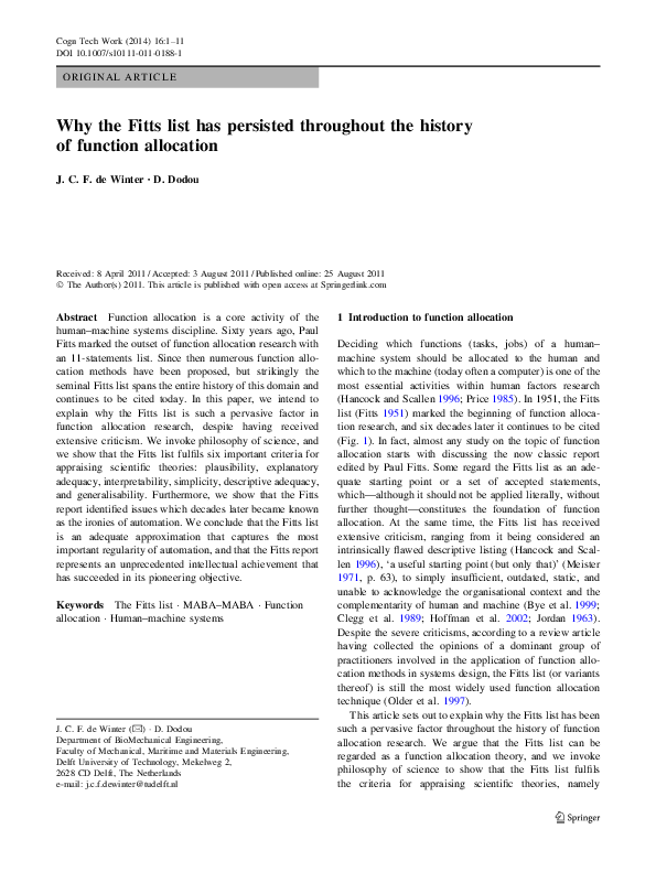 (PDF) Why the Fitts list has persisted throughout the history of ...