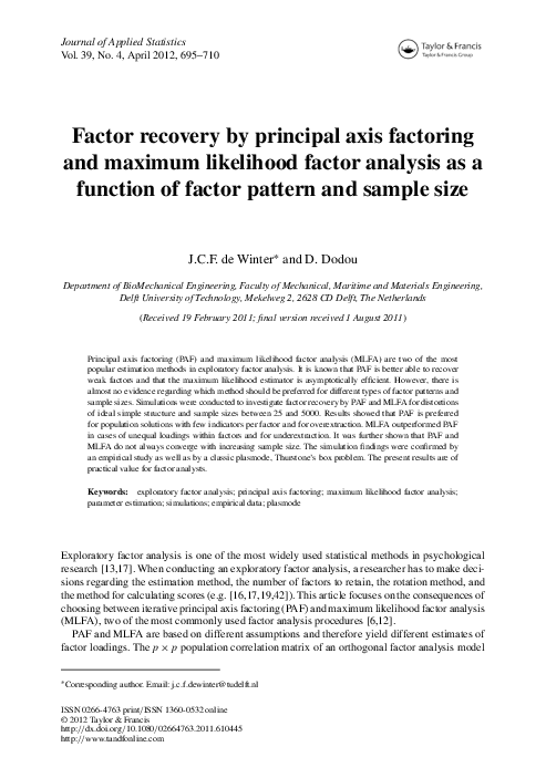 (PDF) Factor recovery by principal axis factoring and maximum likelihood factor analysis as a ...