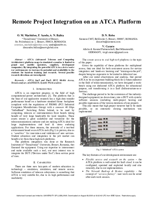 (PDF) Remote Project Integration on an ATCA Platform | Octavian ...
