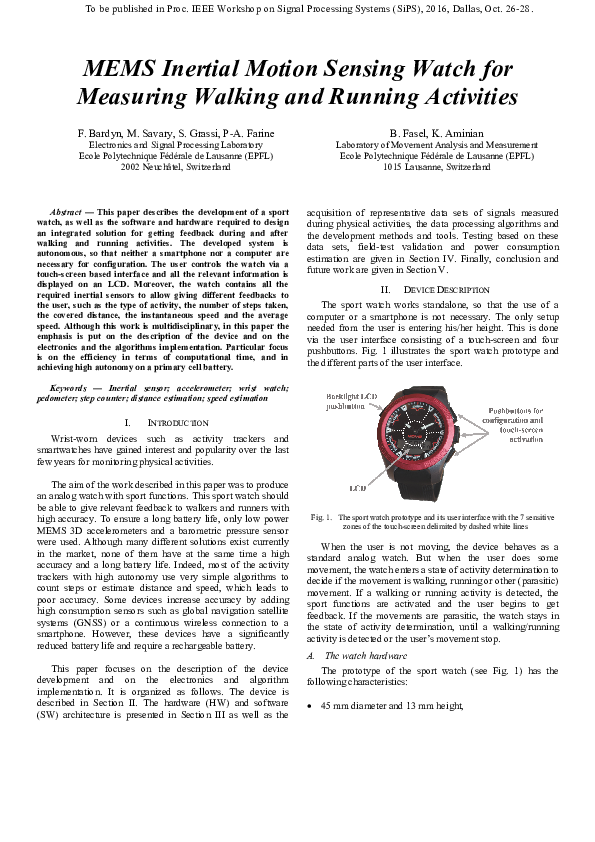 (PDF) MEMS Inertial Motion Sensing Watch for Measuring Walking and Running Activities | Pierre ...