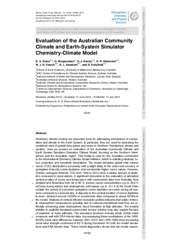 (PDF) Evaluation of the Australian Community Climate and Earth-System Simulator Chemistry ...