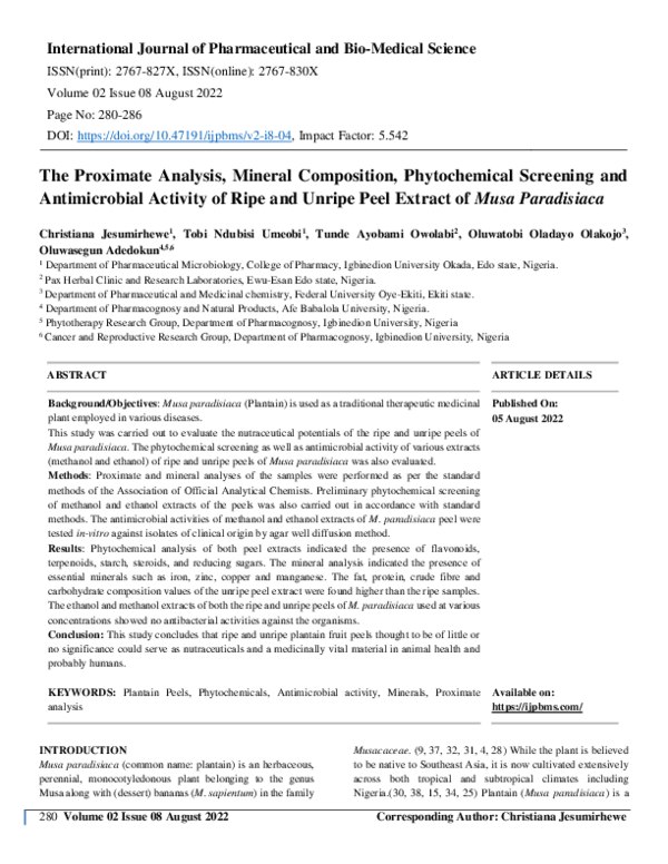 (PDF) The Proximate Analysis, Mineral Composition, Phytochemical Screening and Antimicrobial ...