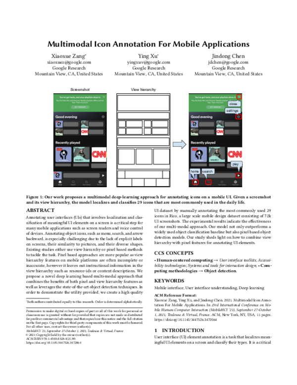 (PDF) Multimodal Icon Annotation For Mobile Applications