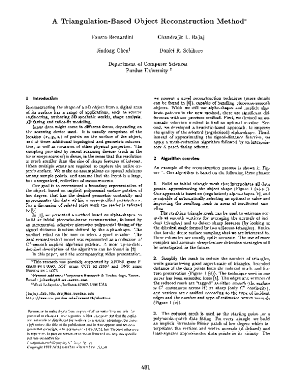 Pdf A Triangulation Based Object Reconstruction Method