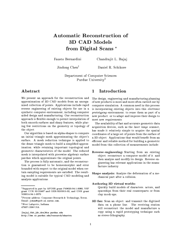 (PDF) Automatic Reconstruction of 3D Cad Models from Digital Scans