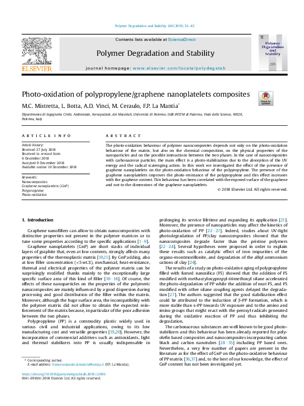 (PDF) Photo-oxidation of polypropylene/graphene nanoplatelets ...