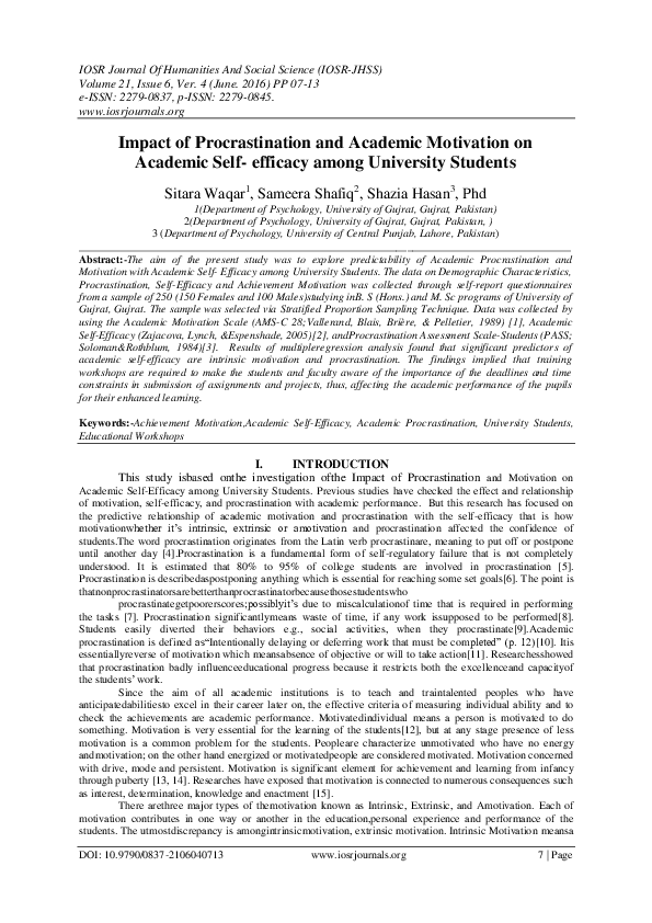 (PDF) Impact of Procrastination and Academic Motivation on Academic ...