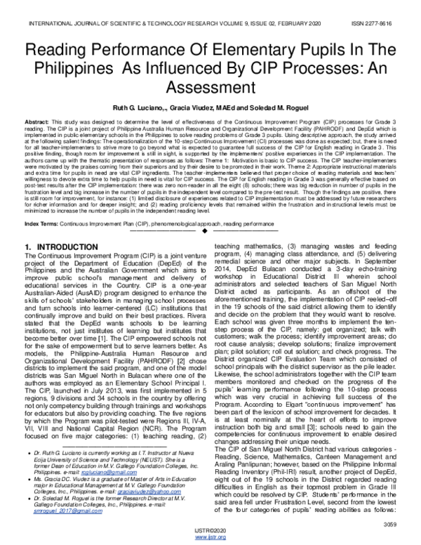 (PDF) Reading Performance Of Elementary Pupils In The Philippines As ...