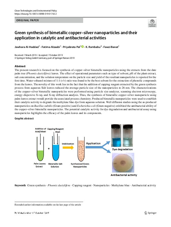 (PDF) Green synthesis of bimetallic copper–silver nanoparticles and their application in ...