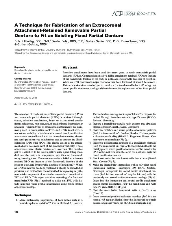(PDF) A Technique for Fabrication of an Extracoronal Attachment ...