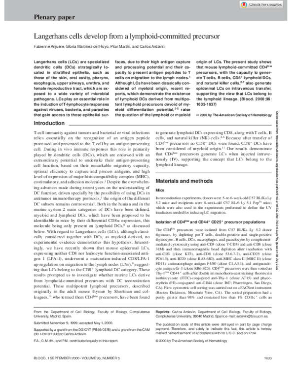 (PDF) Langerhans cells develop from a lymphoid-committed precursor