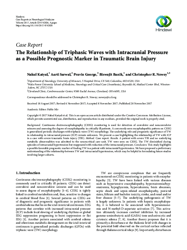 (PDF) The Relationship of Triphasic Waves with Intracranial Pressure as ...