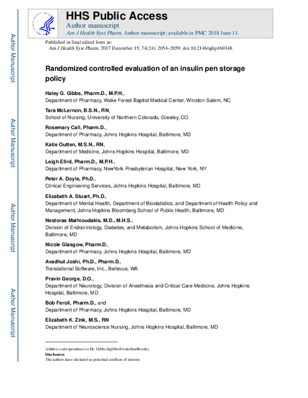 (PDF) Randomized controlled evaluation of an insulin pen storage policy