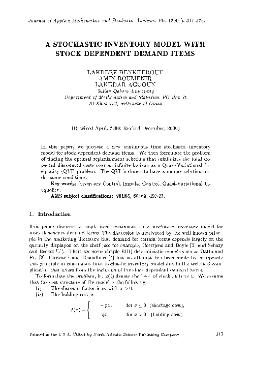 (PDF) A stochastic inventory model with stock dependent demand items