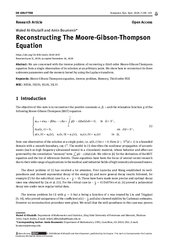 (PDF) Reconstructing The Moore-Gibson-Thompson Equation