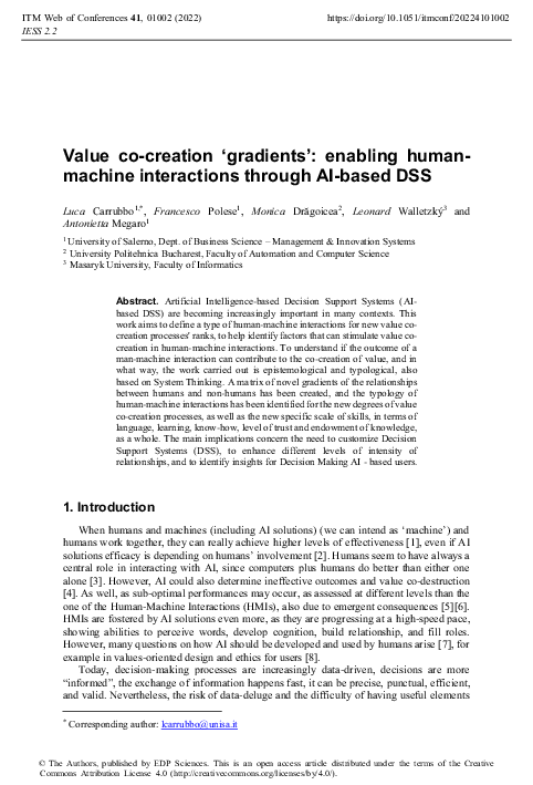 (PDF) Value co-creation ‘gradients’: enabling human-machine interactions through AI-based DSS