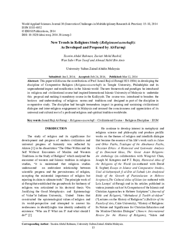 (PDF) New Trends in Religious Study (Religiouswissenchaft): As ...