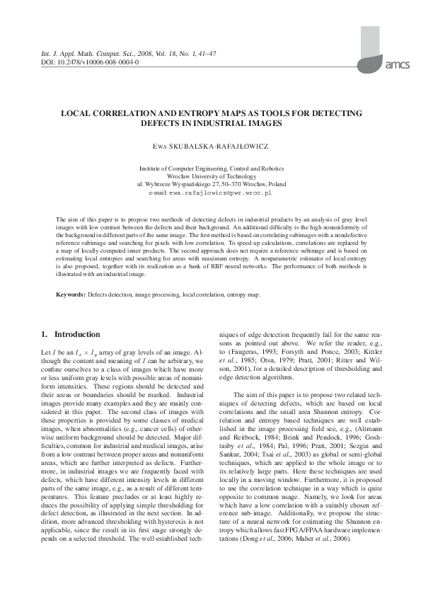 (PDF) Local Correlation and Entropy Maps as Tools for Detecting Defects in Industrial Images