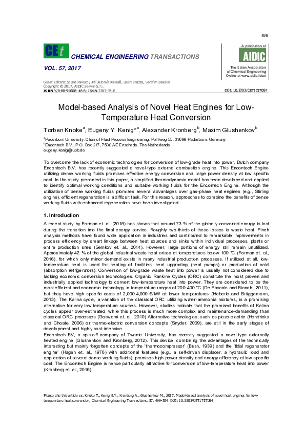 (PDF) Model-based Analysis of Novel Heat Engines for Low- Temperature Heat Conversion