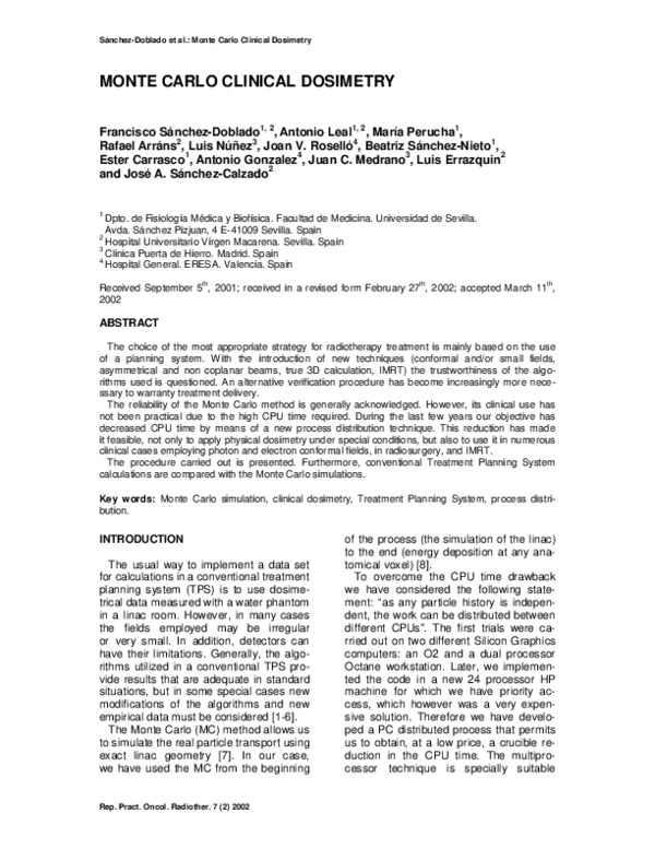 (PDF) Monte carlo clinical dosimetry