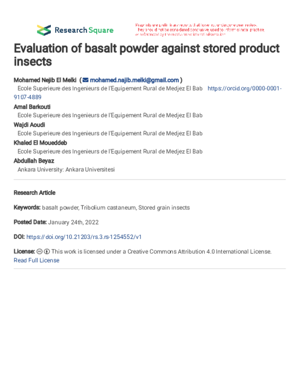 (PDF) Evaluation of basalt powder against stored product insects