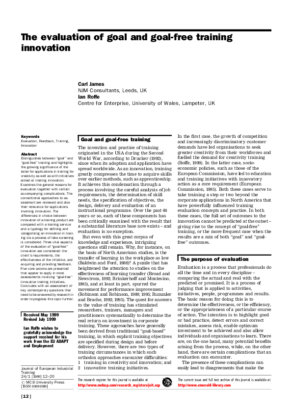 (PDF) The evaluation of goal and goal‐free training innovation
