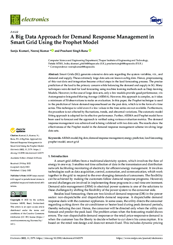 (PDF) A Big Data Approach for Demand Response Management in Smart Grid Using the Prophet Model