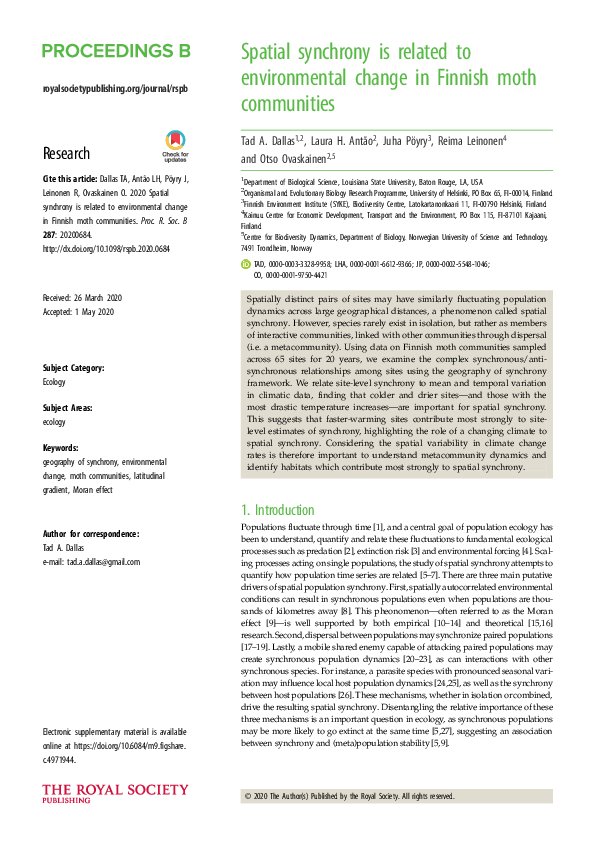 (PDF) Spatial synchrony is related to environmental change in Finnish moth communities