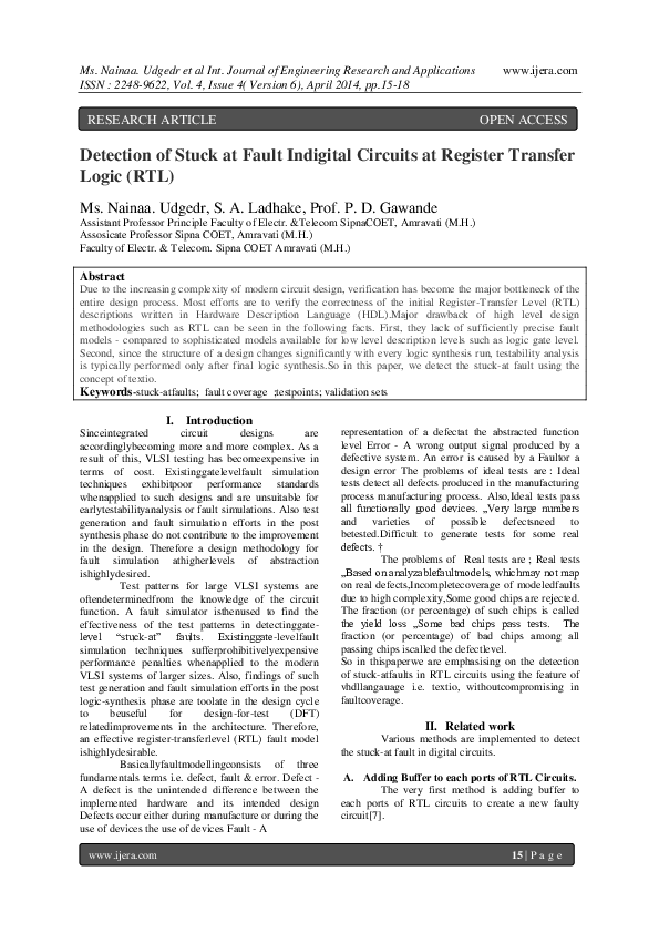 (PDF) Detection of Stuck at Fault Indigital Circuits at Register Transfer Logic (RTL)