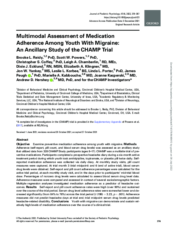 (PDF) Multimodal Assessment of Medication Adherence Among Youth With ...