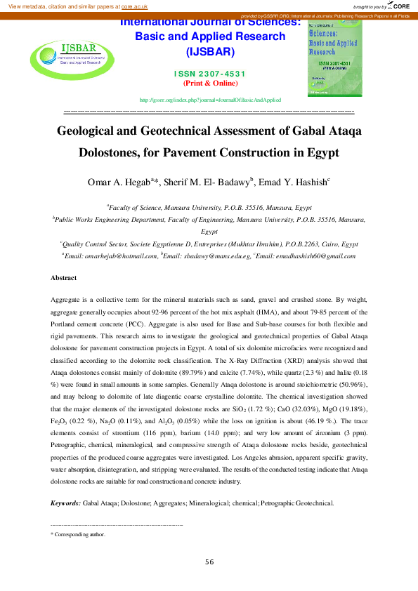 (PDF) Geological and Geotechnical Assessment of Gabal Ataqa Dolostones ...