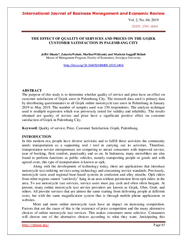 (PDF) The Effect of Quality of Services and Prices on the Gojek Customer Satisfaction in ...
