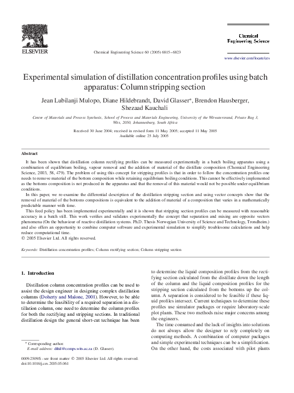 (PDF) Experimental simulation of distillation concentration profiles ...