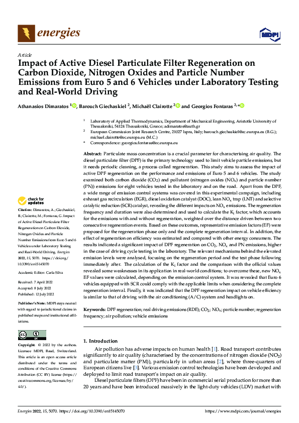 (PDF) Impact of Active Diesel Particulate Filter Regeneration on Carbon ...