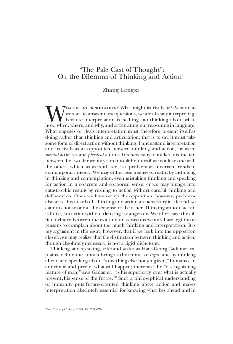(PDF) The Pale Cast of Thought": On the Dilemma of Thinking and Action