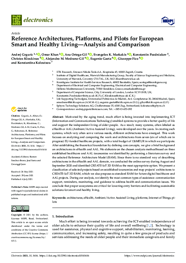 (PDF) Reference Architectures, Platforms, and Pilots for European Smart and Healthy Living ...