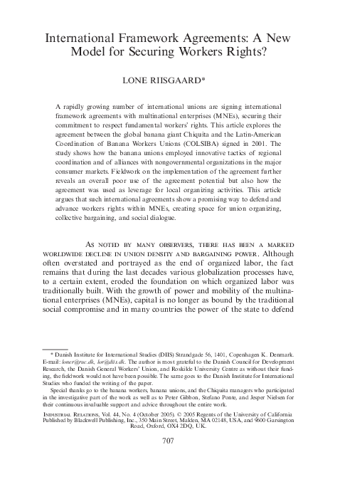 (PDF) International Framework Agreements: A New Model for Securing ...