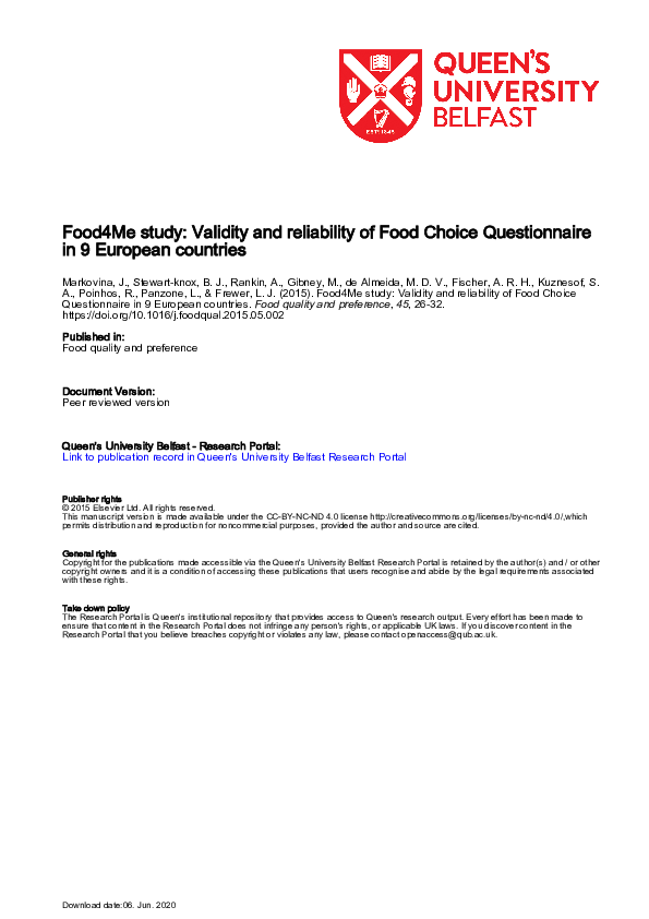 (PDF) Food4Me study: Validity and reliability of Food Choice ...