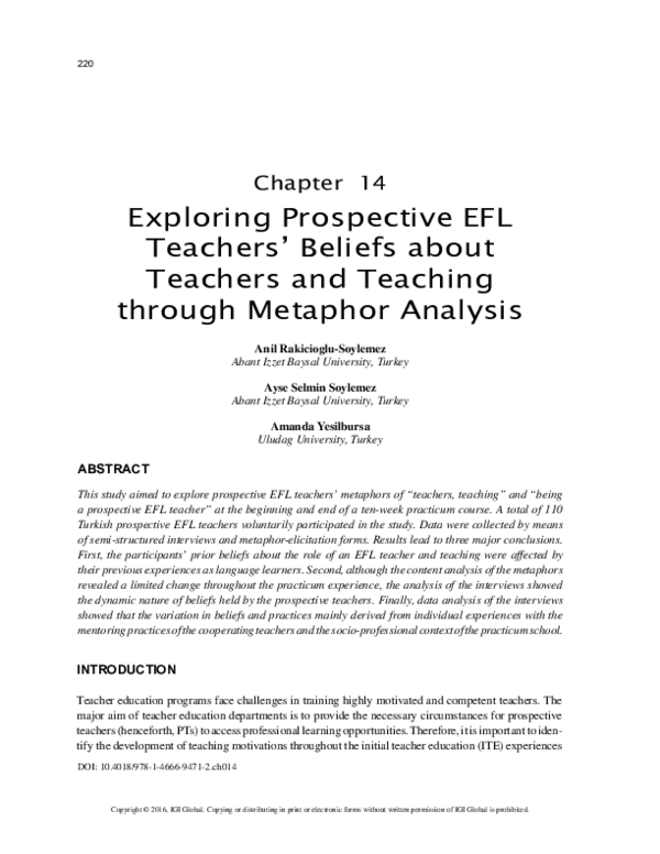 (PDF) Exploring Prospective EFL Teachers' Beliefs about Teachers and ...