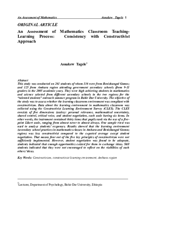 (PDF) An Assessment of Mathematics Classroom Teaching- Learning Process
